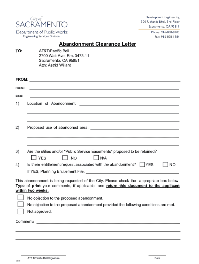 Fillable Online Abandonment Clearance Letter Fax Email Print - pdfFiller