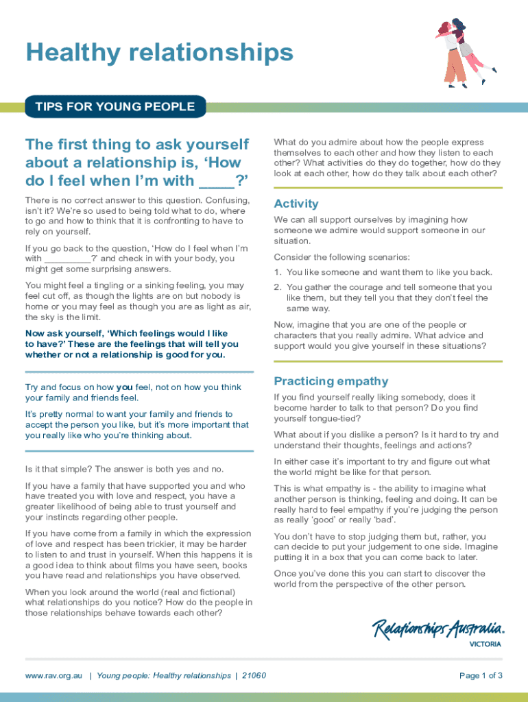 Fillable Online Young People - Healthy Relationships Tip Sheet Fax Email Print - pdfFiller