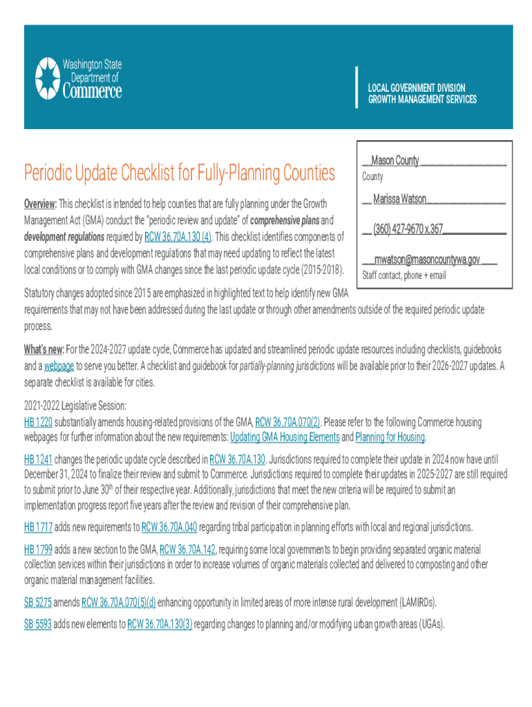 Fillable Online Periodic Update Checklist for Fully-Planning ...