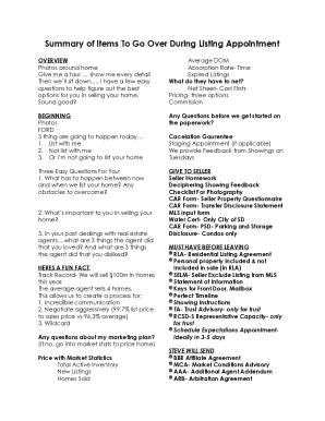 Fillable Online Listing Appointment Checklist: Your Guide to a ...