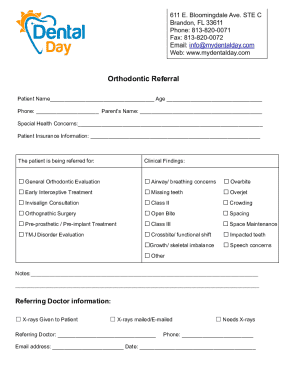 Fillable Online ORTHODONTIC REFERRAL FORM: Fax Email Print - pdfFiller