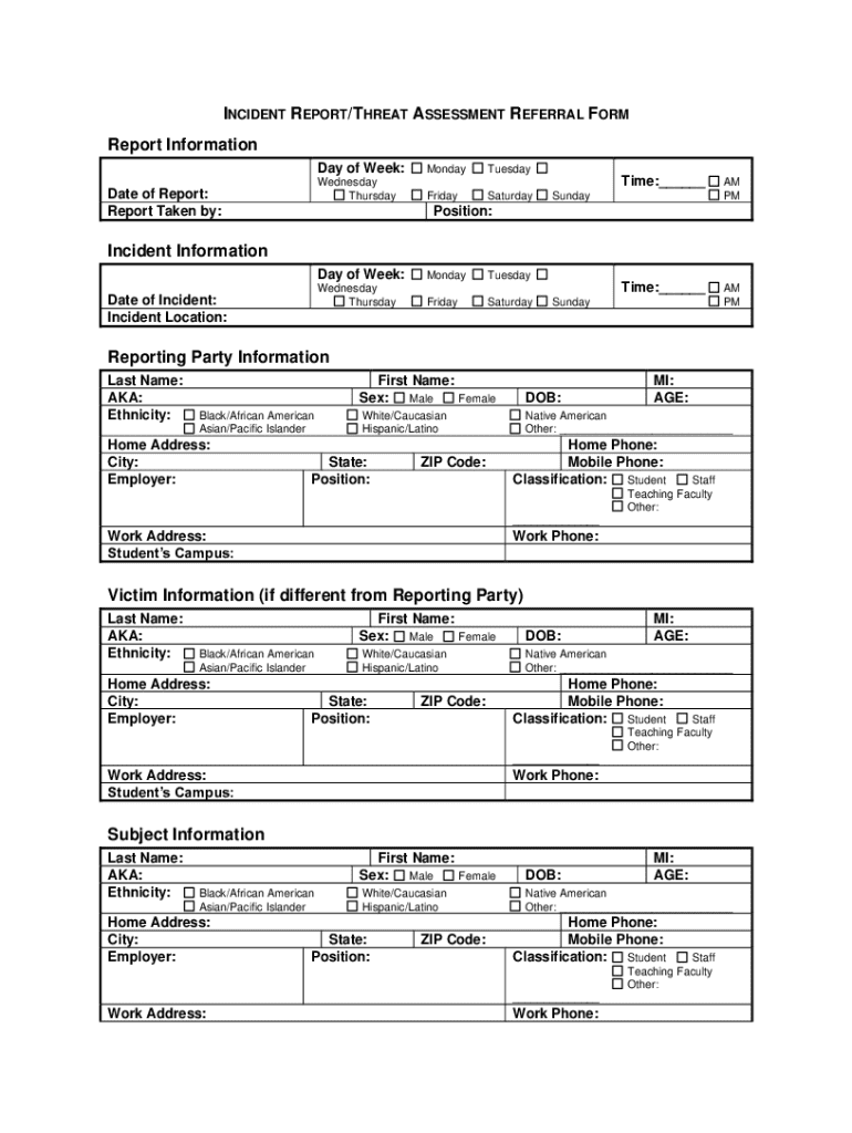 Fillable Online Overview of Threat Assessment and Management Forms Fax ...
