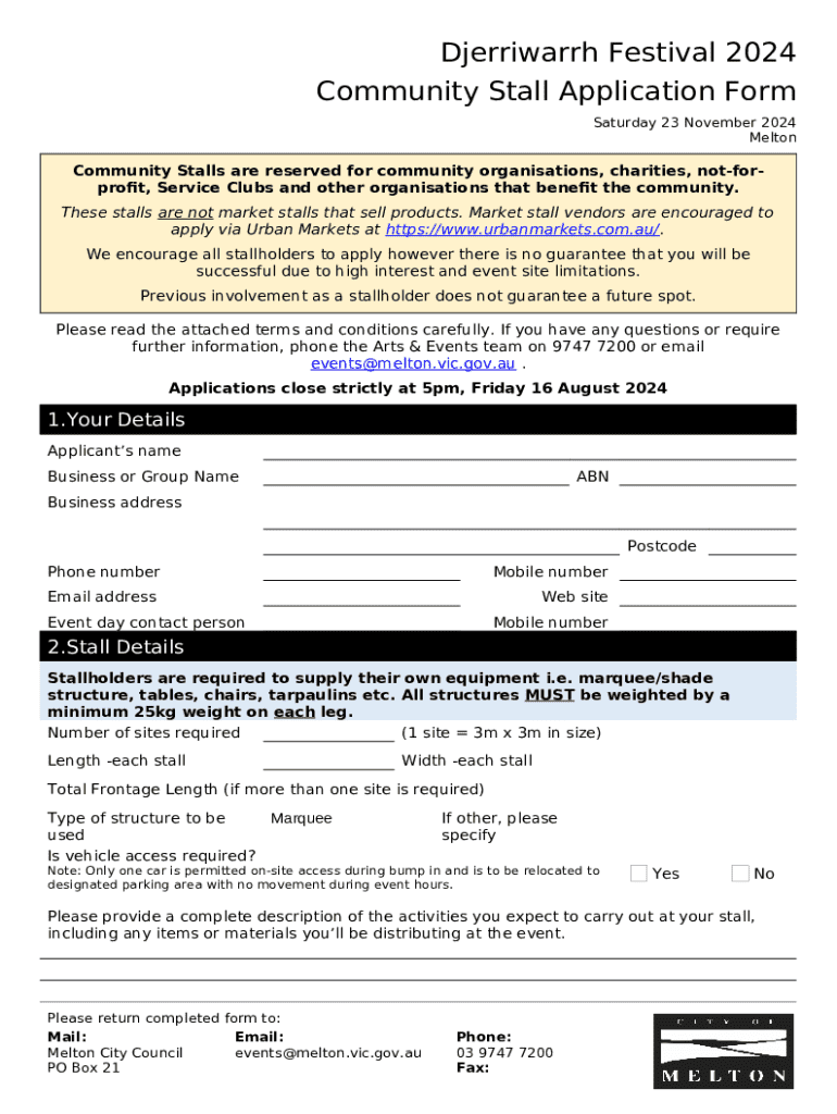2024-djerriwarrh-festival-community-stall-application-. ... Doc Template | pdfFiller
