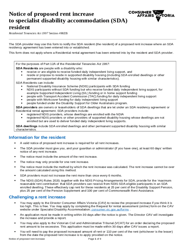 Attachment D - Notice of rent increase for SDA residency agreements ...