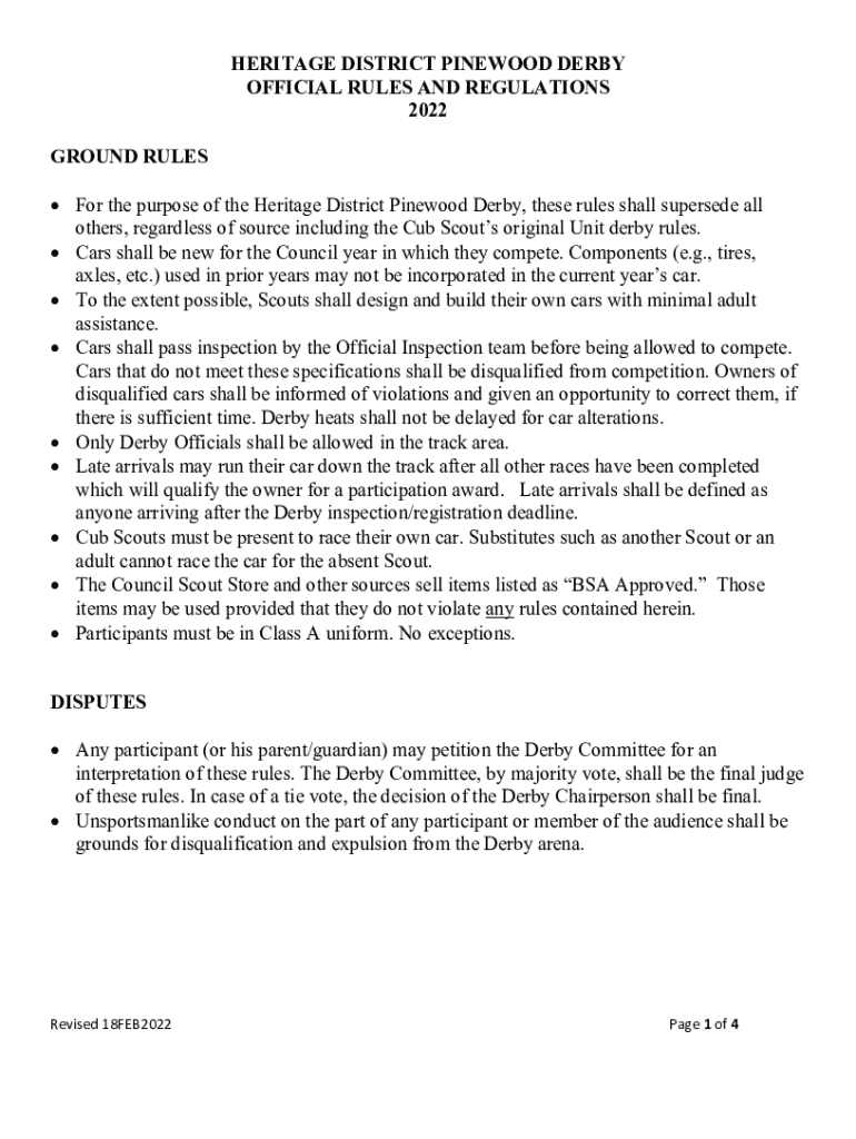 Fillable Online District Official Pinewood Derby Rules - Twin Valley Council Fax Email Print ...