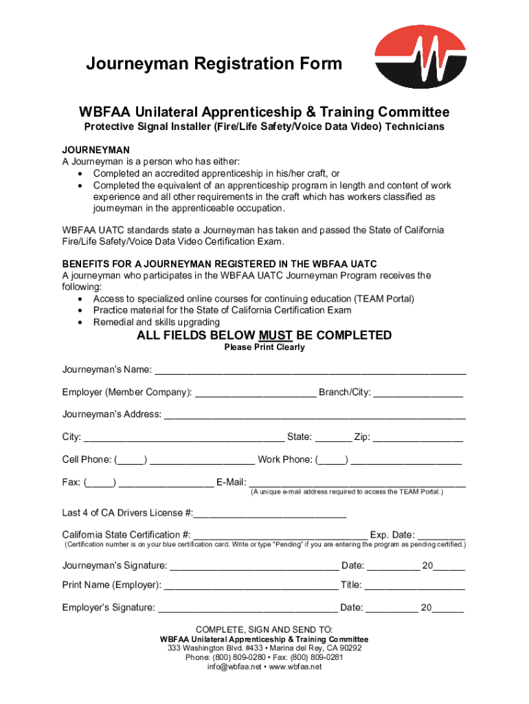 Fillable Online WBFAA JOURNEYMAN REGISTRATION FORM Fax Email Print ...