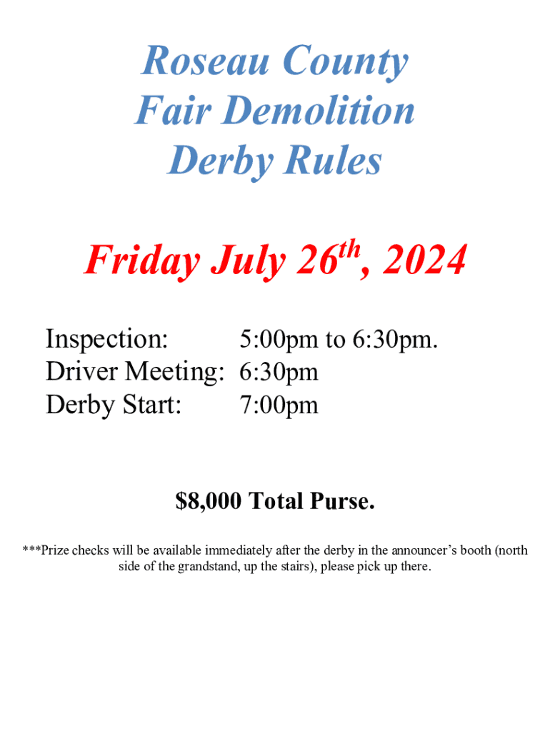 Fillable Online 2024 DEMOLITION DERBY RULES & ENTRY FORM Fax Email ...