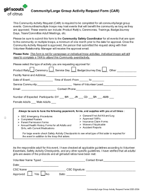 Fillable Online Community/Large Group Activity Request Form (CAR) Fax ...