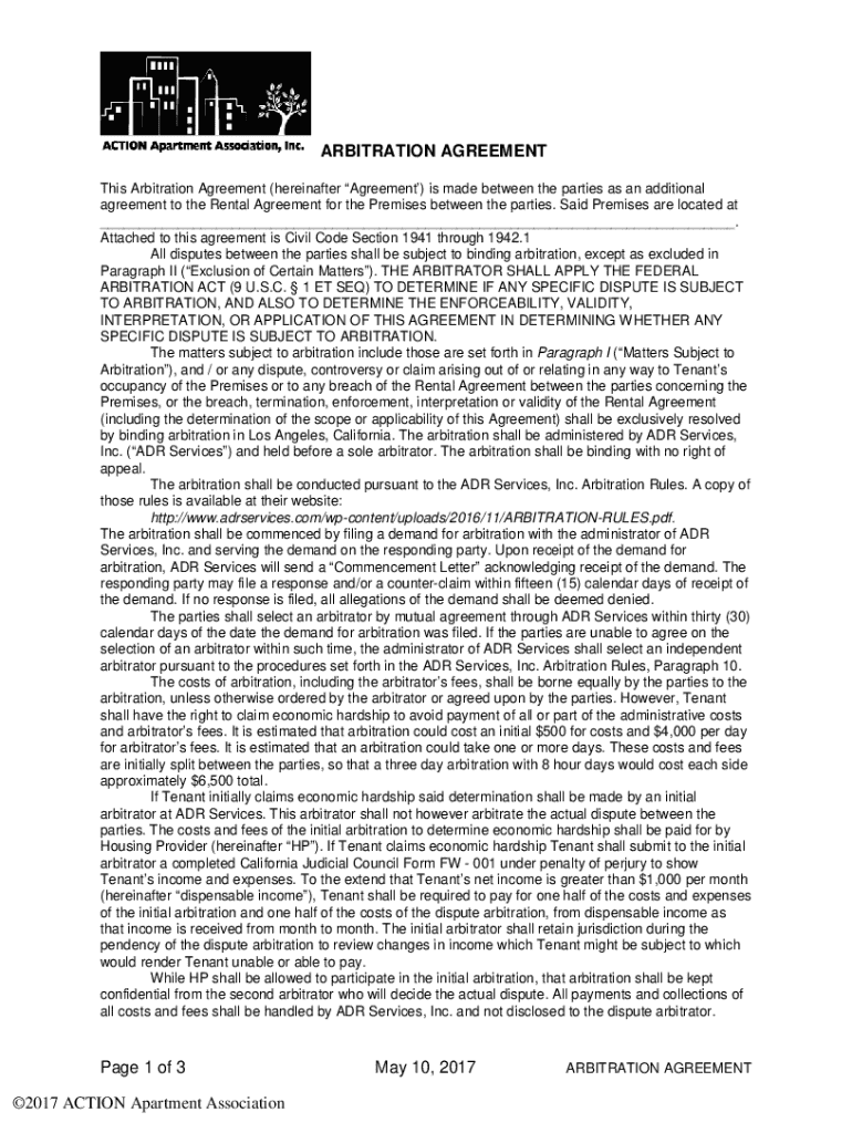 Fillable Online 19(02-06-19) Arbitration Agreement.pages Fax Email Print - pdfFiller