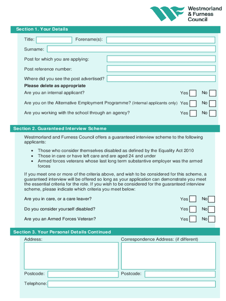 Fillable Online Westmorland-and-furness-council-job-application-form ...