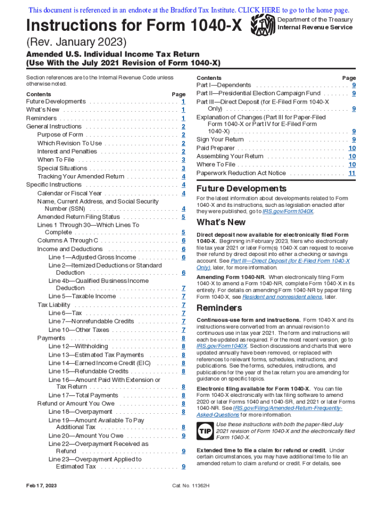 Fillable Online Instructions for Form 1040-X (Rev. January 2023). Instructions for Form 1040-X ...