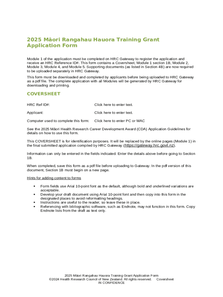 2025 Mori Rangahau Hauora Training Grant Application Doc Template | pdfFiller