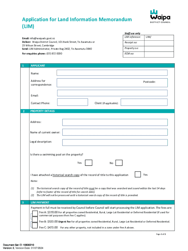 Fillable Online ECM10830210v3LIM application form Jan 2023. LIM ...