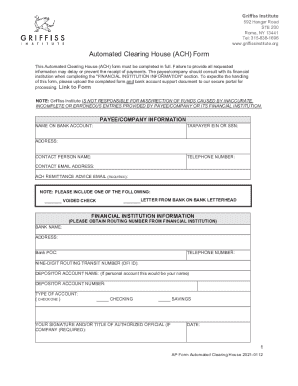 Fillable Online Automated Clearing House (ACH) Form - Rome Fax Email ...
