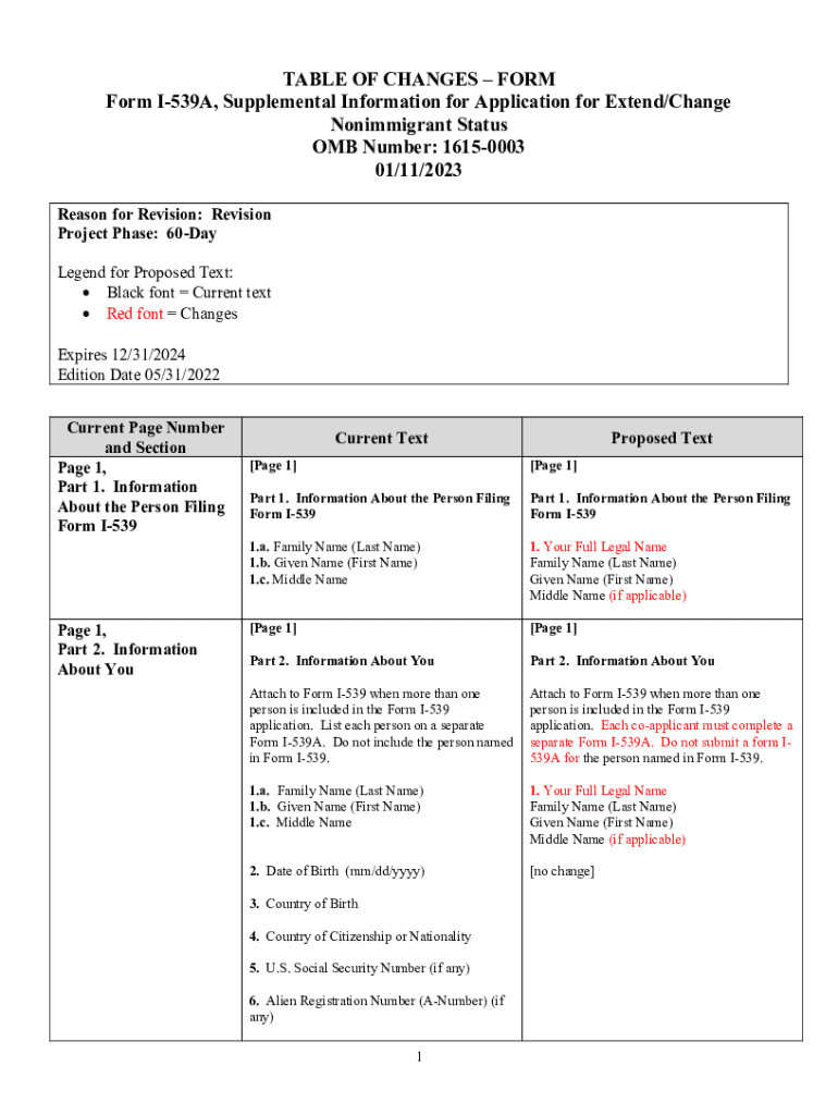 Fillable Online Form I-539A, Supplemental Information for Application ...