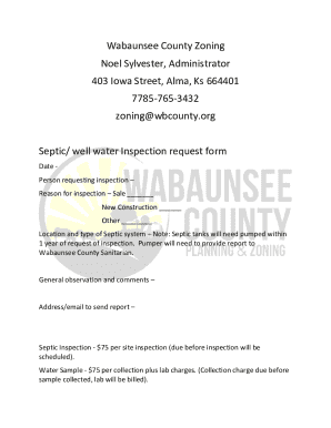 Fillable Online Septic/ well water Inspection request form Fax Email ...