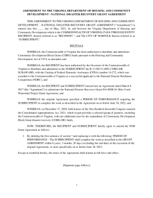 Fillable Online national disaster recovery grant agreement Fax Email ...