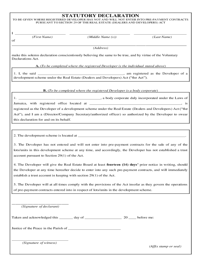 Fillable Online reb gov STATUTORY DECLARATION FORM.docx Fax Email Print - pdfFiller