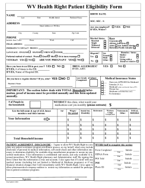 Fillable Online WV Health Right Patient Eligibility Form Fax Email ...