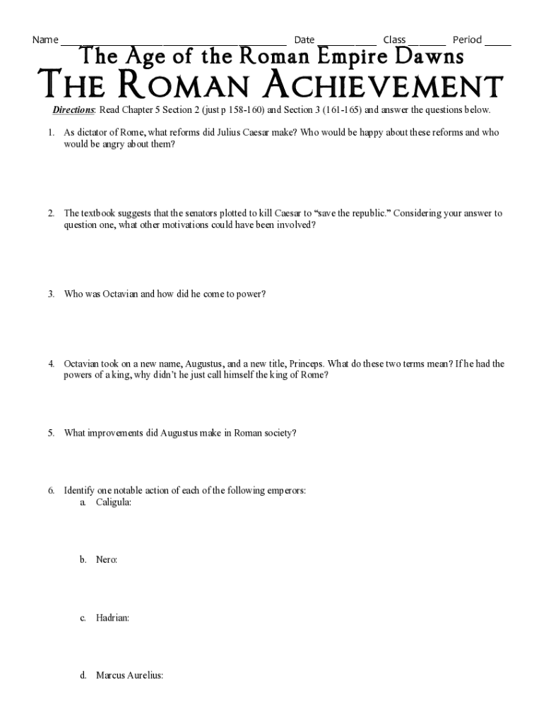 Fillable Online The Age of the Roman Empire Dawns - The Roman Achievement Fax Email Print ...