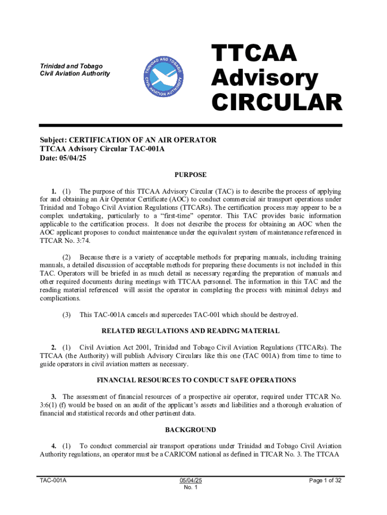 Fillable Online TAC-001A Certification of an Air Operator Fax Email ...