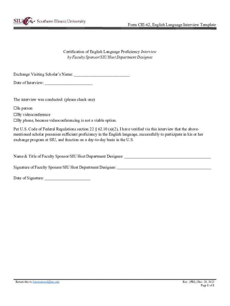 Fillable Online Form CIE-62, English Language Interview Template Fax Email Print - pdfFiller