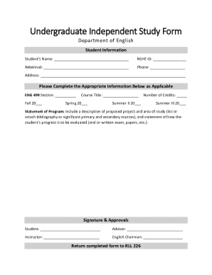 Fillable Online Undergraduate Independent Study Form ENG Dep Fax Email Print - pdfFiller