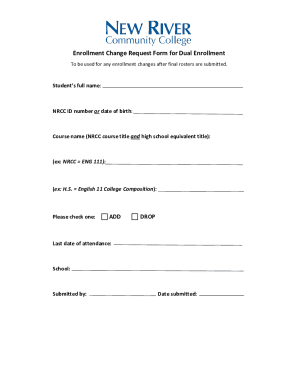 Fillable Online Enrollment Change Request Form For Dual Enrollment Fax Email Print - pdfFiller