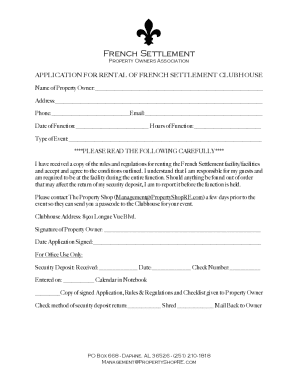 Fillable Online French Settlement Clubhouse Reservation Form Fax Email ...