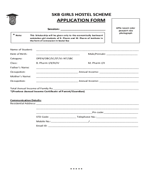 Fillable Online skb girls hostel scheme - application form Fax Email ...