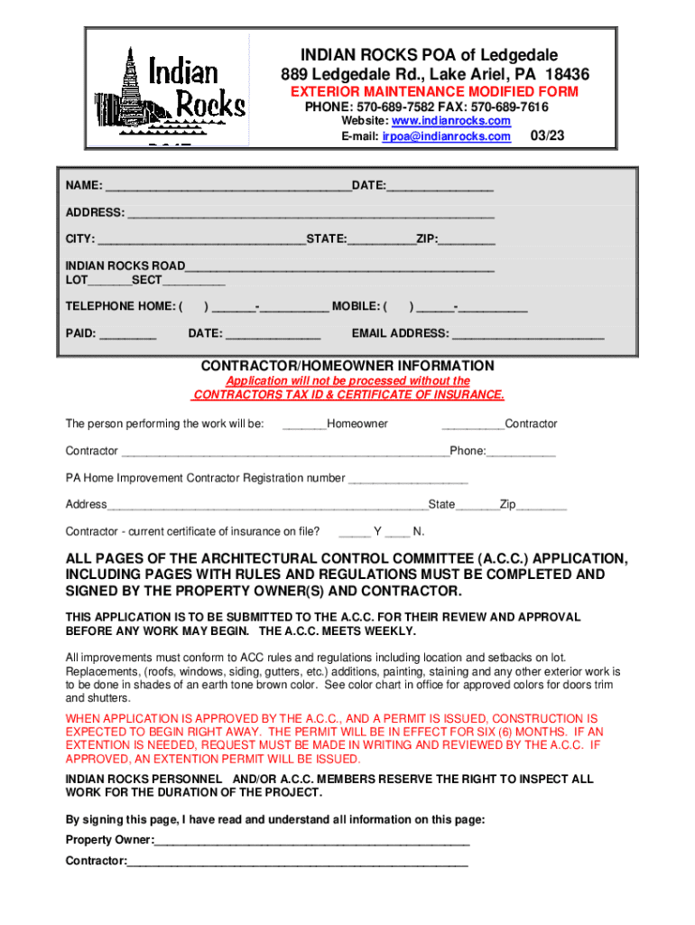 Fillable Online EXTERIOR MAINTENANCE MODIFIED FORM Fax Email Print - pdfFiller