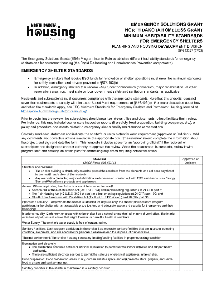 Fillable Online Habitability Standards for Emergency Shelters. Habitability Standards for ...