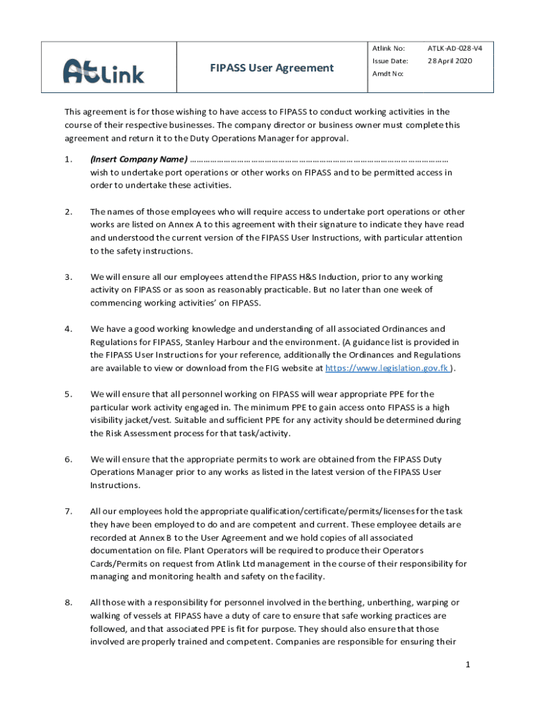 Fillable Online FIPASS User Agreement Fax Email Print - pdfFiller