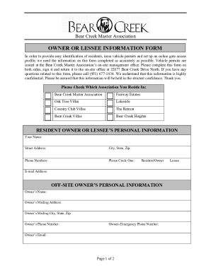 Fillable Online OWNER OR LESSEE INFORMATION FORM Fax Email Print ...