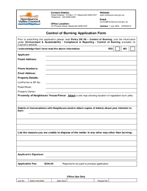 Fillable Online Control of Burning Application Form Fax Email Print ...