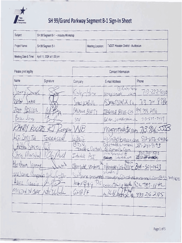 Fillable Online SH 99 Grand Parkway Segment B-1 - Pre-Procurement ...