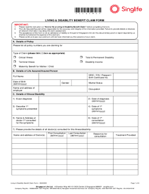 Fillable Online ILCCS007.12 Claim Form - Living & Disability Benefits ...