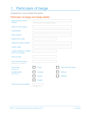 Fillable Online Application for NZ barge safety certificate V4 ...