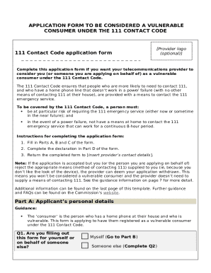 Vulnerable Consumer Application (111 Contact Code) Doc Template | pdfFiller