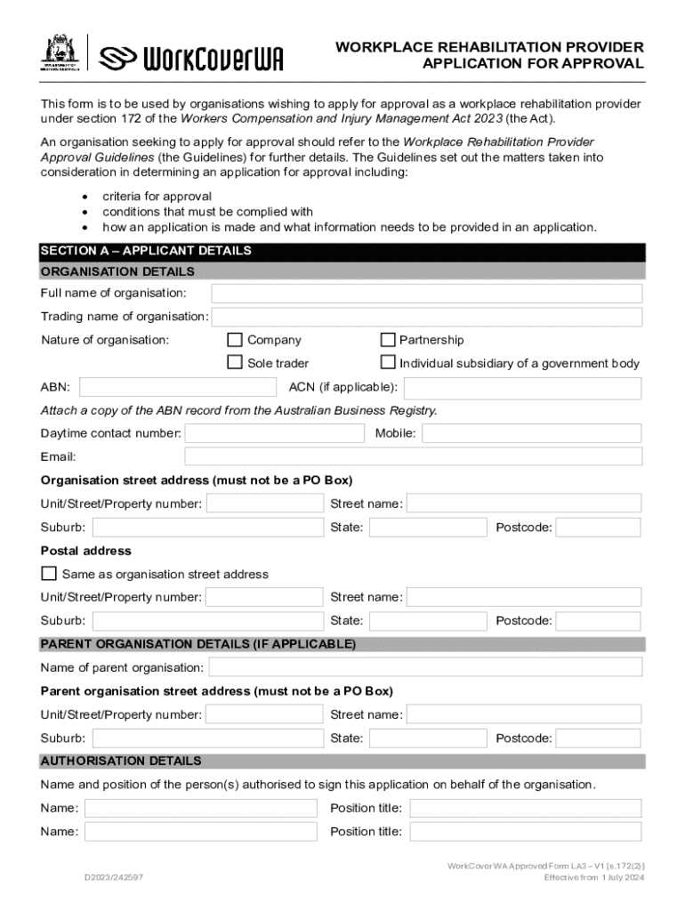 Fillable Online Workplace Rehabilitation Provider Application for Approval ... Fax Email Print ...