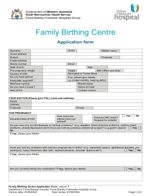 Fillable Online Fiona Stanley Hospital Family Birthing Centre ...
