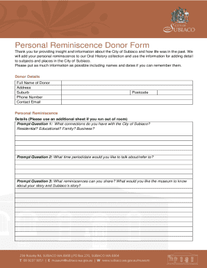 Fillable Online Personal Reminiscence Donor Form Fax Email Print - pdfFiller