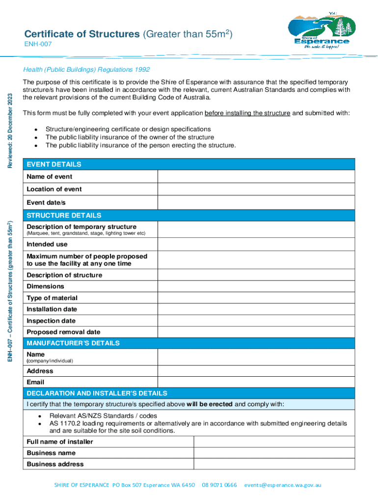 Fillable Online D23 16089DRAFT - Form - Certificate of Structures ...