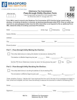 Fillable Online 2022 Form 586 Oklahoma Pass-through Entity Election ...
