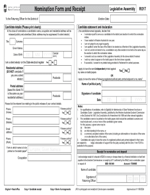 Fillable Online Nomination Form and Receipt - Legislative Assembly Fax ...