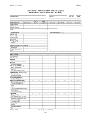 Fillable Online 405 Blank Sample PQR Form (GTAW & SMAWpage 1 ... Fax ...