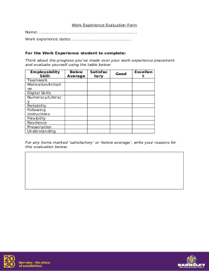 work experience evaluation template Doc Template | pdfFiller