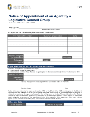 Fillable Online Notice of Appointment of an Agent by a Candidate Fax ...