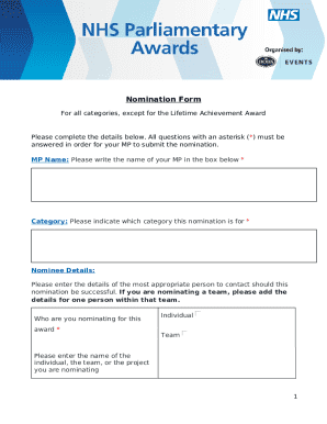 nomination for the Lifetime Achievement Award Doc Template | pdfFiller
