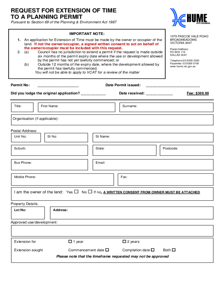 Fillable Online Planning permit extension of time application Fax Email Print - pdfFiller